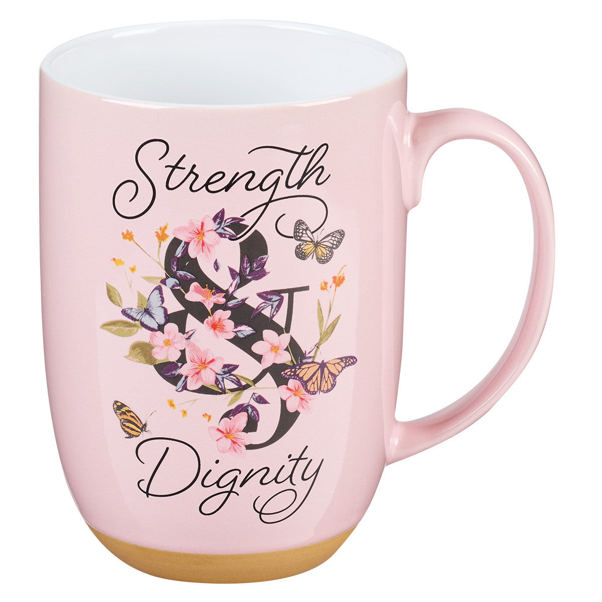 Mug Strength and Dignity Pink Butterfly Garden — Coffee & Jesus